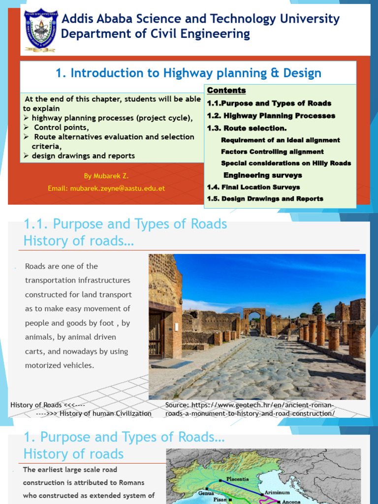 1. Introduction to Highway planning and Design | PDF | Road | Surveying
