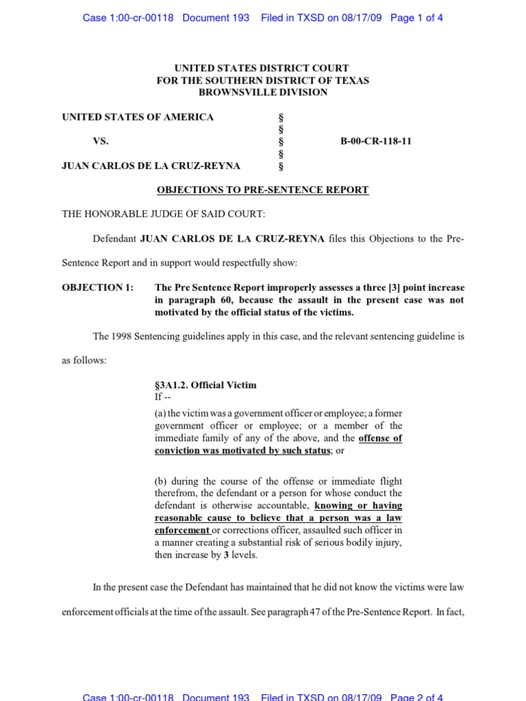 De La Cruz Reyna Objection | PDF | Presentence Investigation Report ...