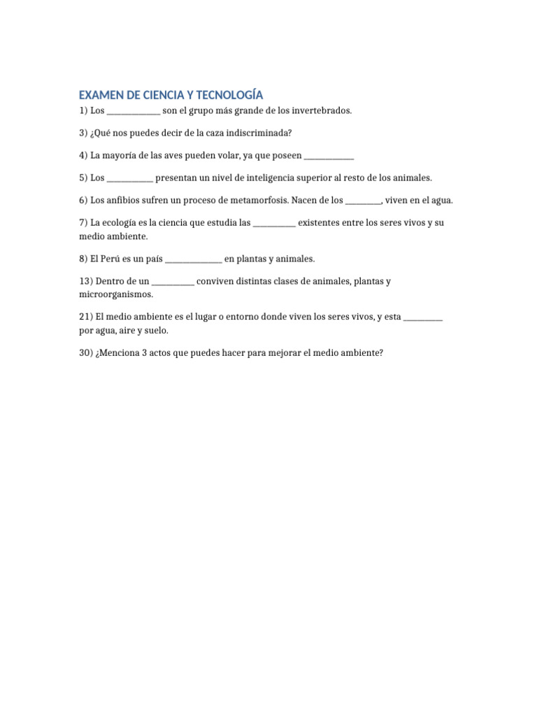 Examen de Ciencia y Tecnología | PDF