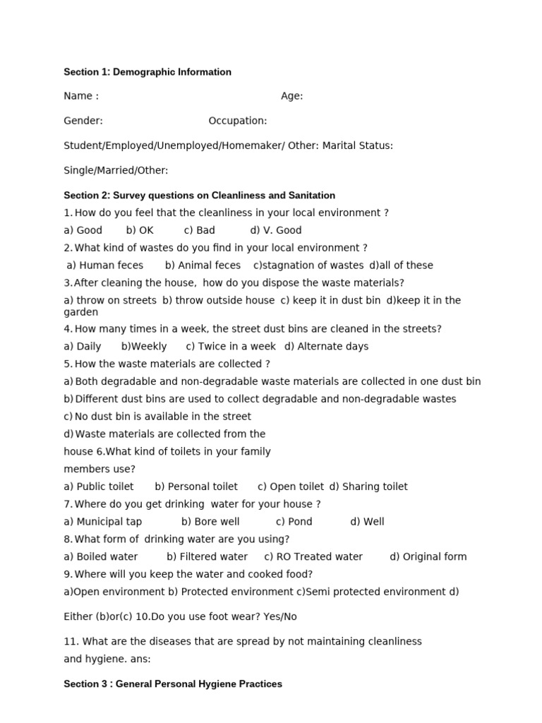 Hygeine Questionnaire 2k21 | PDF | Menstruation | Hygiene