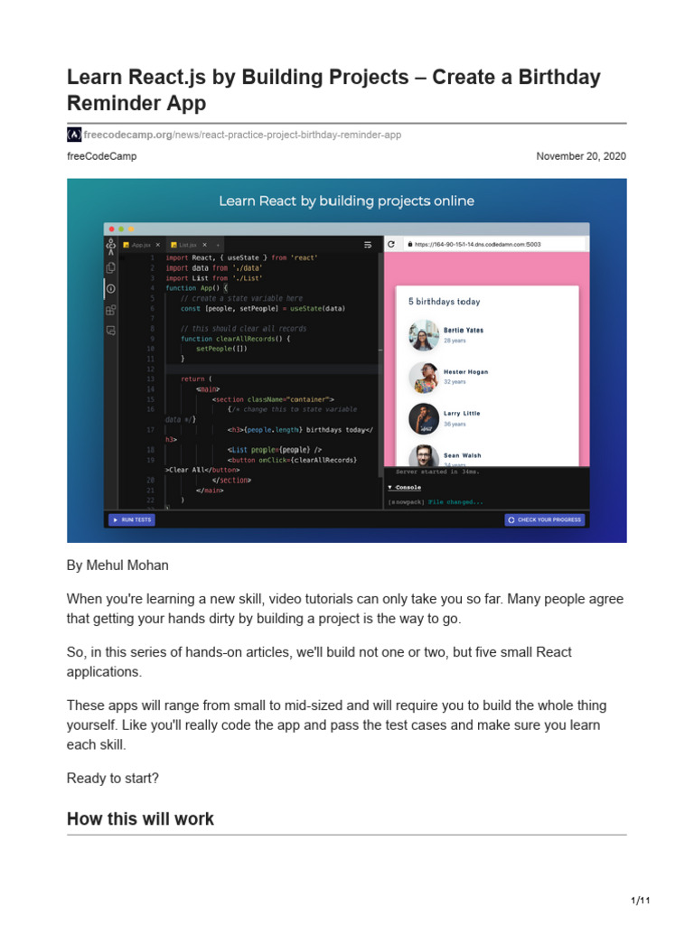 Learn Reactjs by Building Projects Create A Birthday Reminder App | PDF | Software | Software ...