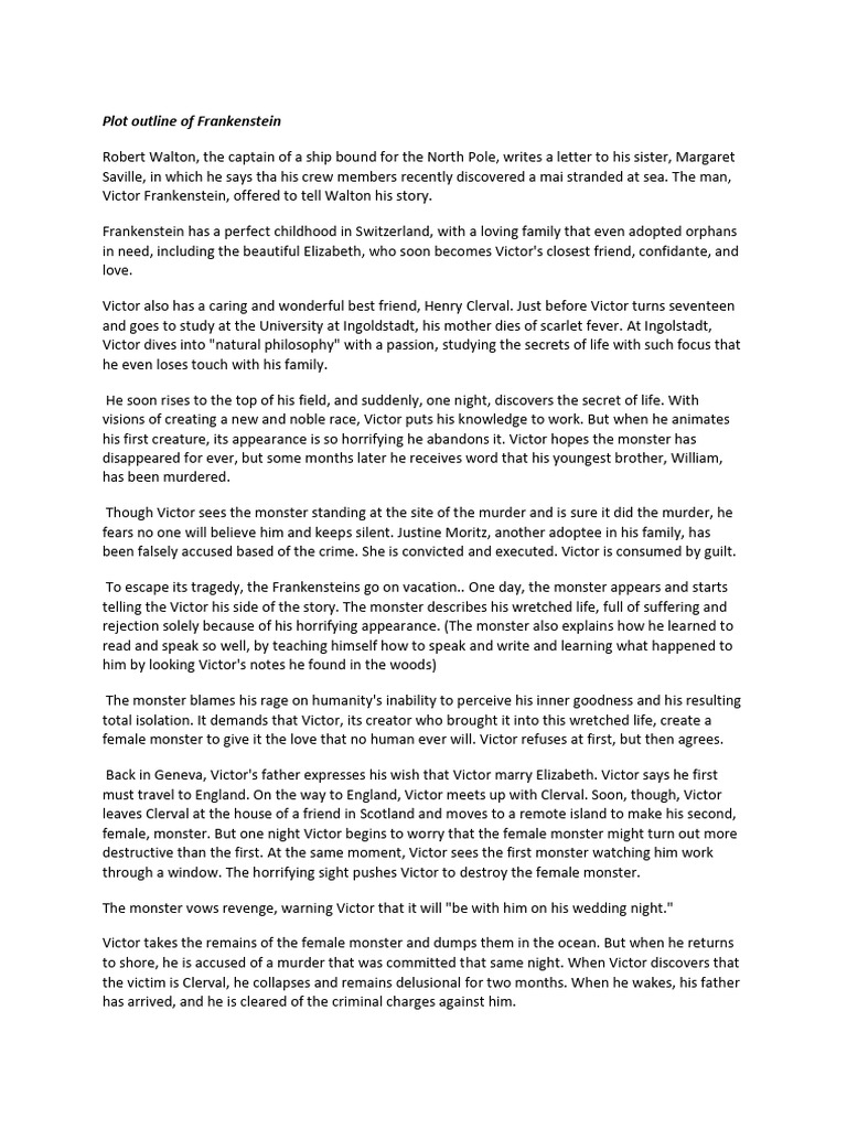 Frankenstein Plot Summary and Outline | PDF | Estella (Great ...