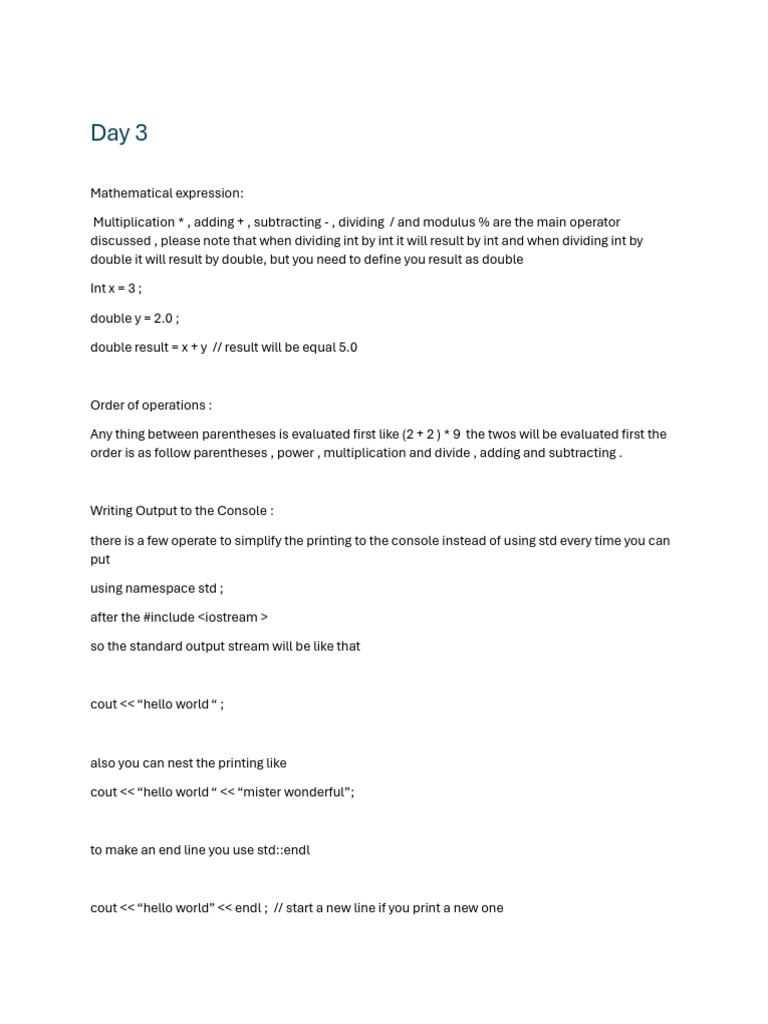 C Basics Operators And Console I O Pdf