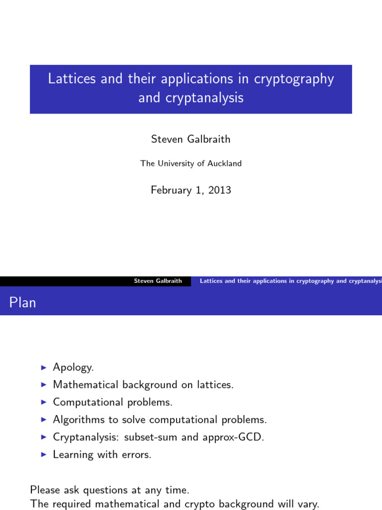 INDO-course | PDF | Lattice (Group) | Cryptanalysis