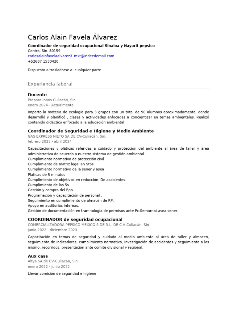 CVCarlos Alain Favela Ã Lvarez | PDF | Laboratorios | Entorno natural