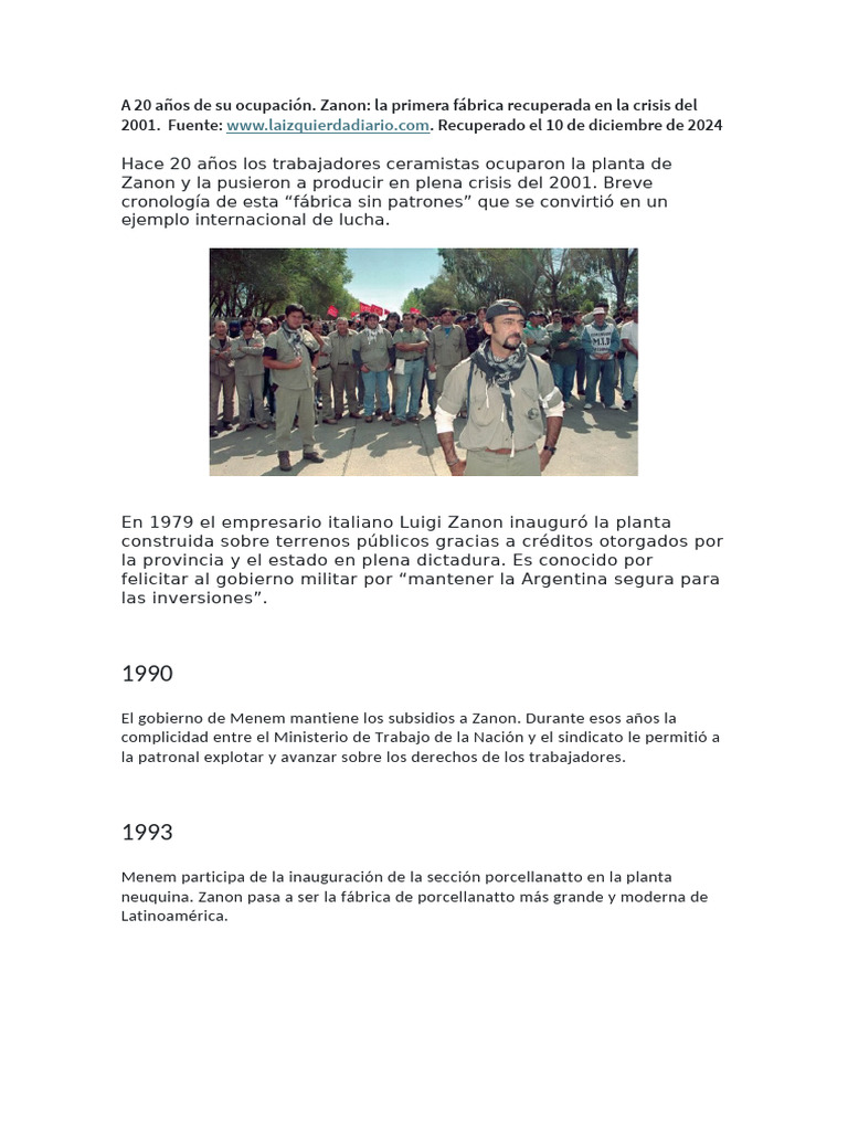Zanon: 20 años de lucha obrera y recuperación | PDF | Economias | Labor