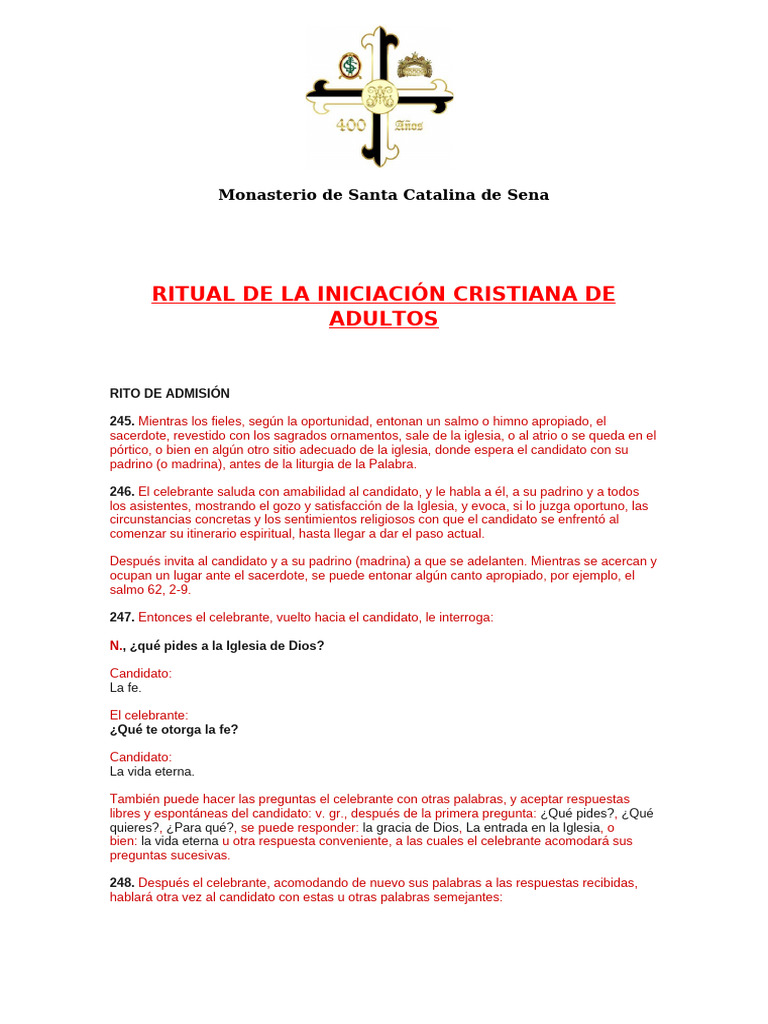 Ritual de La Iniciación Cristiana de Adultos para Monseñor | PDF ...