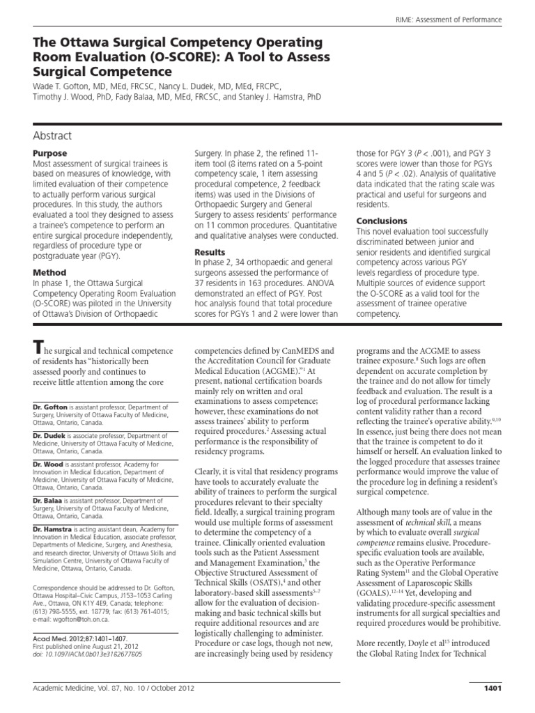 O Score Surgical Competency Operating Room Evaluation | PDF | Medicine ...