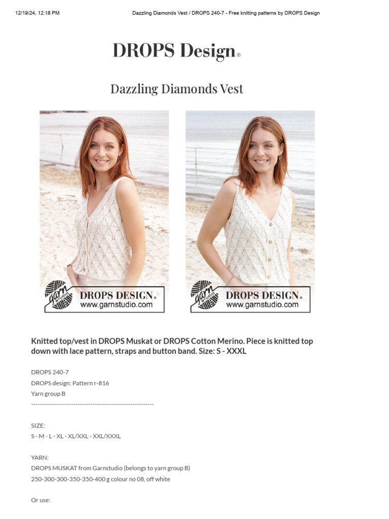 Dazzling Diamonds Knitted Vest Pattern | PDF | Knitting | Knitting Needle