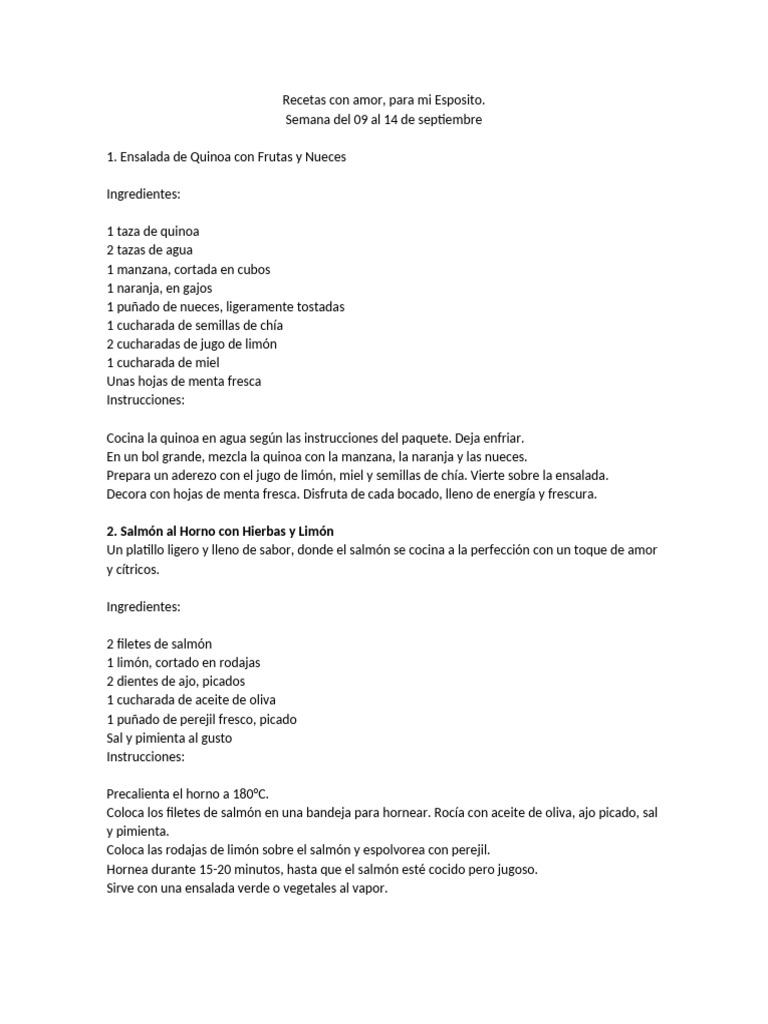 Resetas Con Amor Seana Del 09 Al 14 de Septiembre. | PDF | ensalada | Té