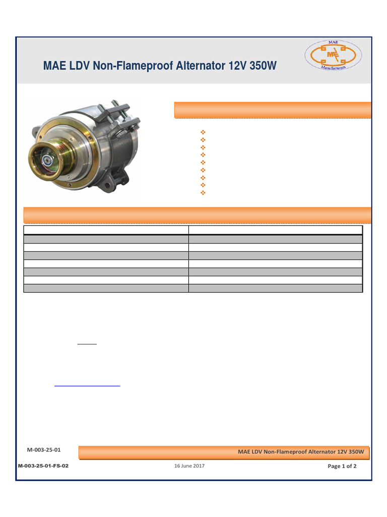 MAEB001225 Alternator Feature Sheet | PDF | Electrical Engineering ...