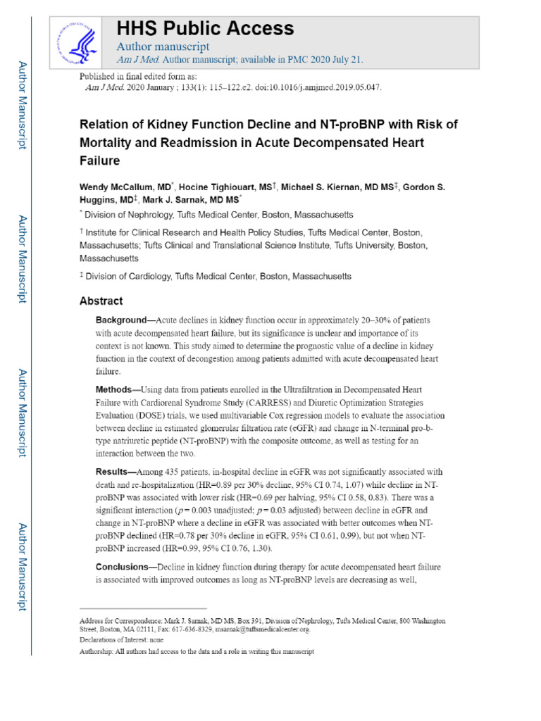 W. Mccallum - Relation of Kidney Function Decline and NT-proBNP With Risk of Mortality and ...