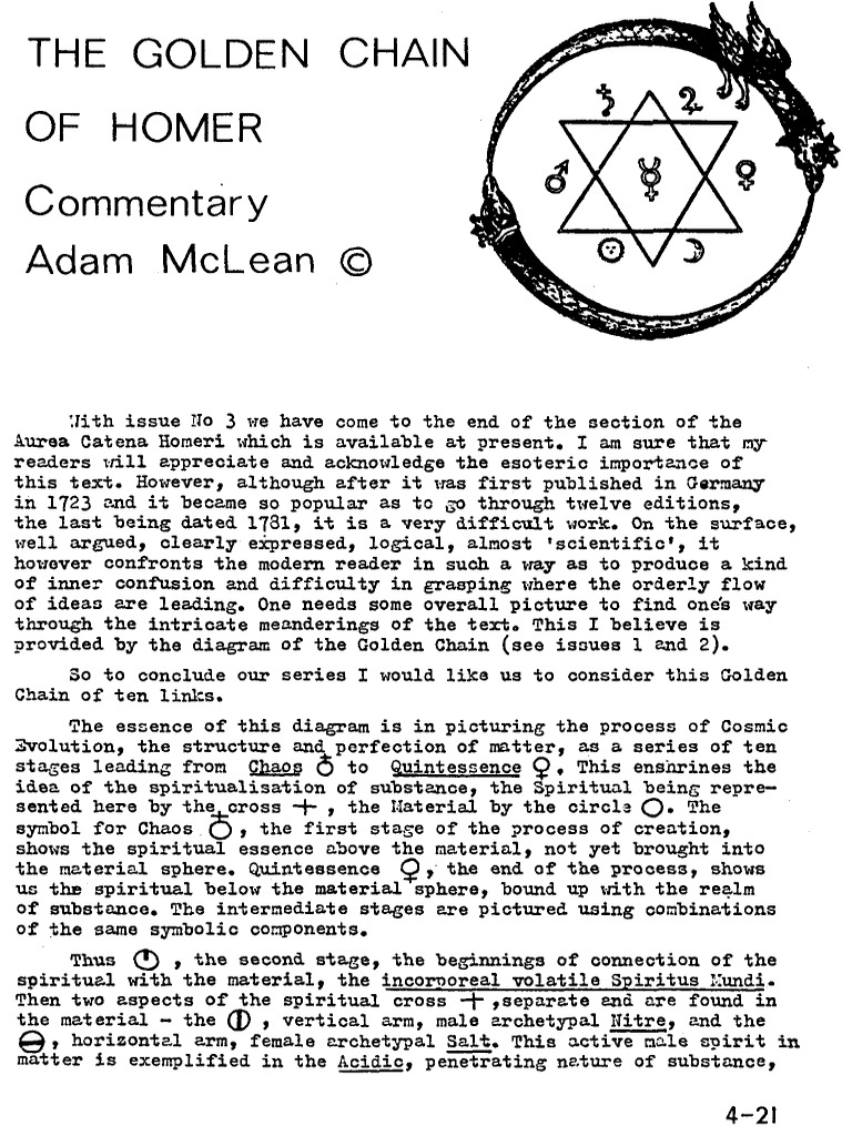 The Golden Chain of Homer. Commentary Adam McLean (The Hermetic Journal ...
