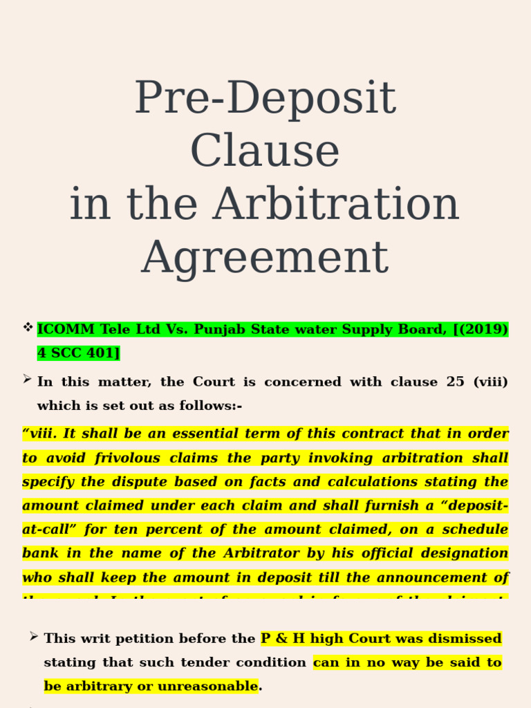 Pre Deposit Clause in The Arbitration Agreement | PDF | Arbitration ...