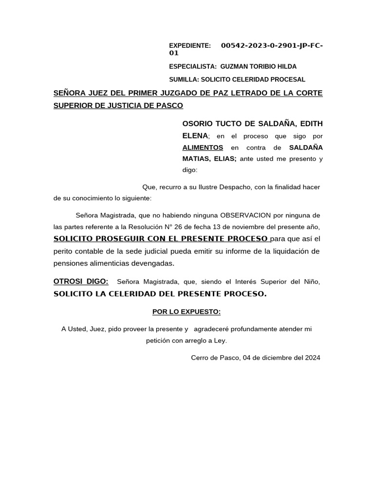 Celeridad Procesal OSORIO TUCTO | PDF