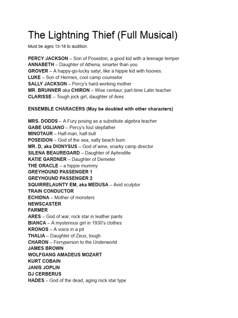 The Lightning Thief Musical Script | PDF