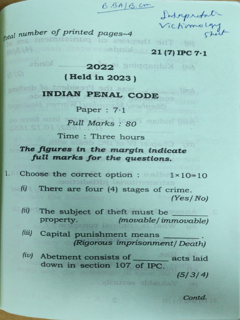 IPC Question Papers | PDF | Crimes | Crime & Violence