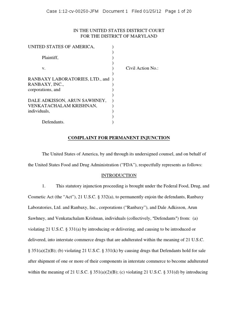 Complaint For Permanent Injunction | PDF | Food And Drug Administration ...