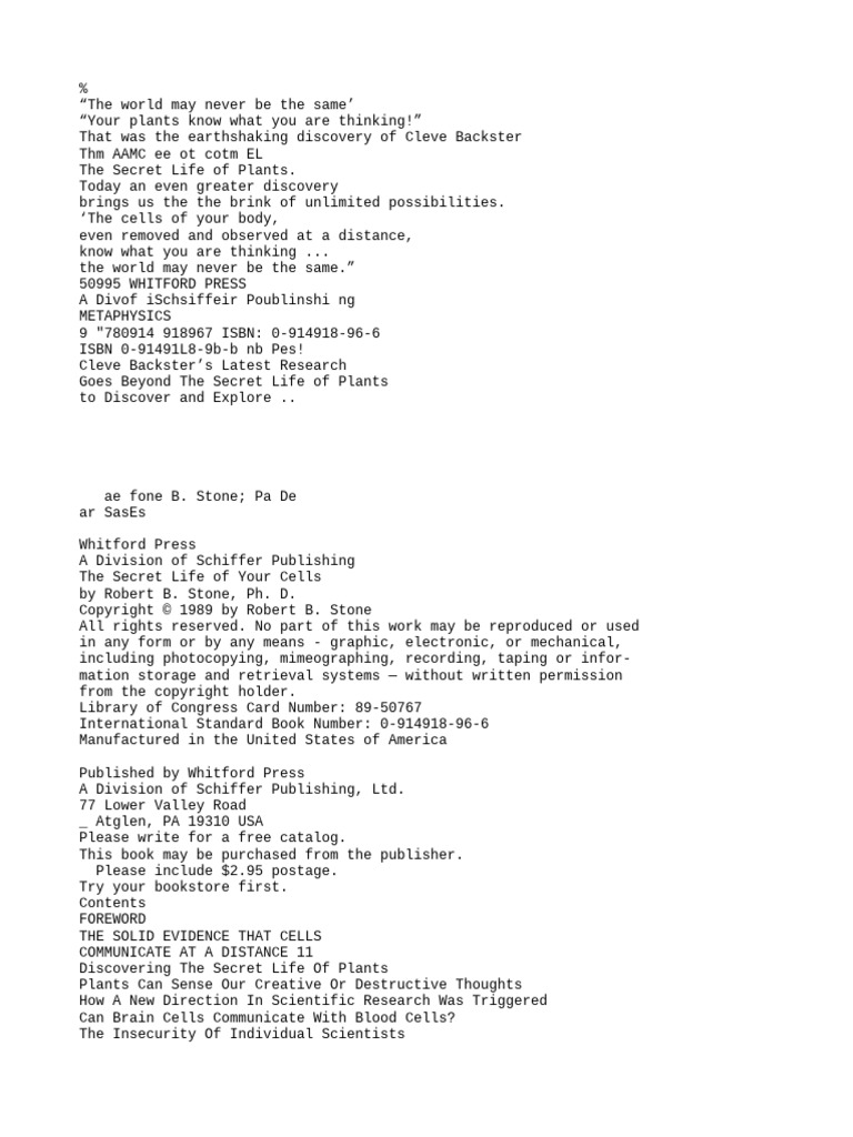 The Secret Life of Your Cells - Cleve Backster - Ocr | PDF | Thought ...