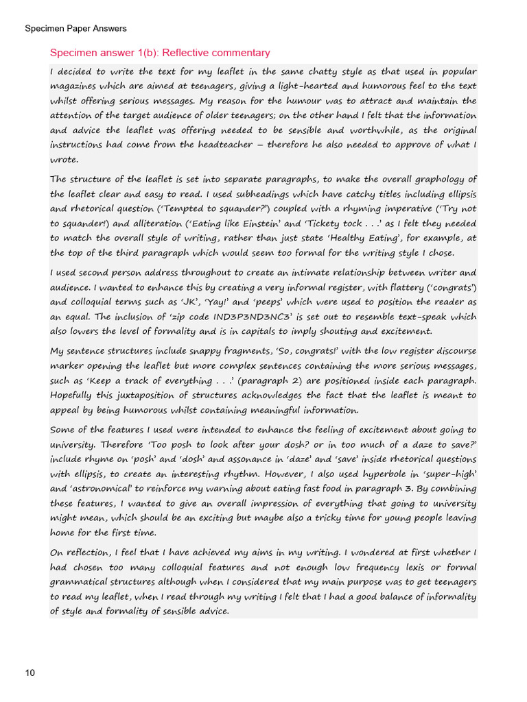 9093 English Language Paper 2 Specimen Answers | PDF | Human ...