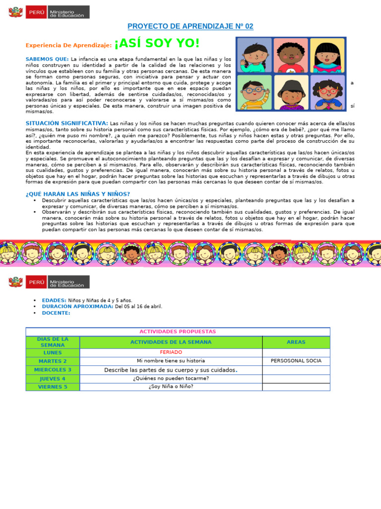 Proyecto de Aprendizaje Así Soy Yo - Matriz | PDF | Evaluación ...