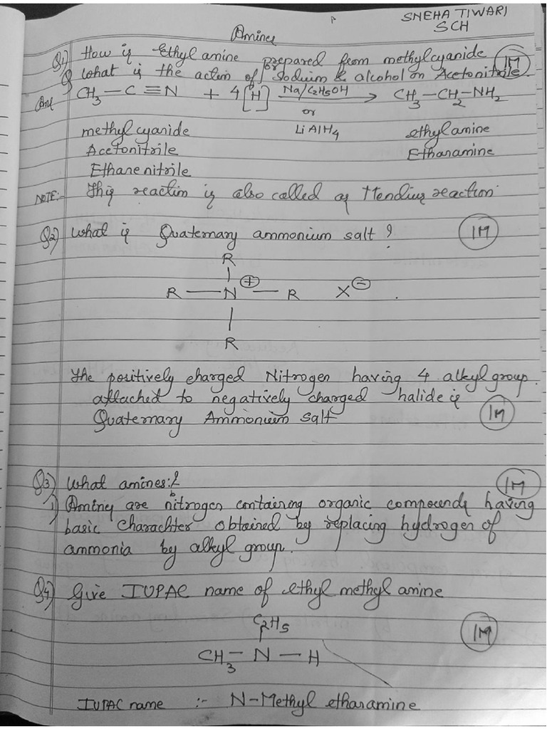 Amines Notes Question Answer Form | PDF