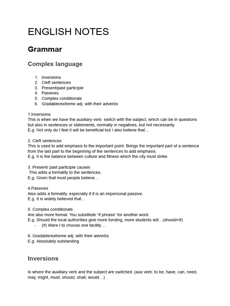 English Notes | PDF | Verb | Subject (Grammar)