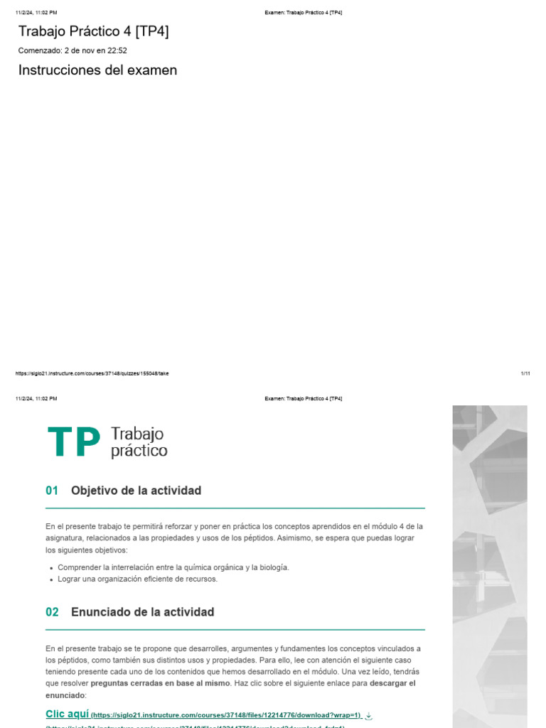 Examen_ Trabajo Práctico 4 [TP4] 100% | PDF | Péptido | Aminoácidos