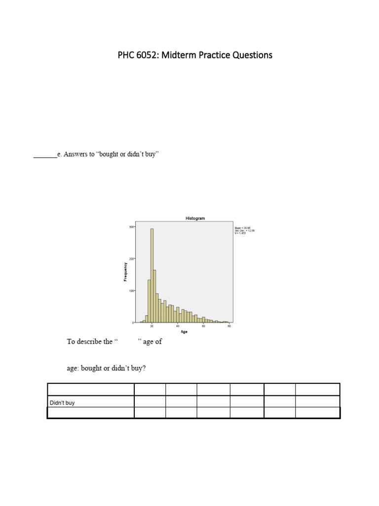 PHC 6052 Midterm Practice Questions | PDF | Standard Deviation | Descriptive Statistics