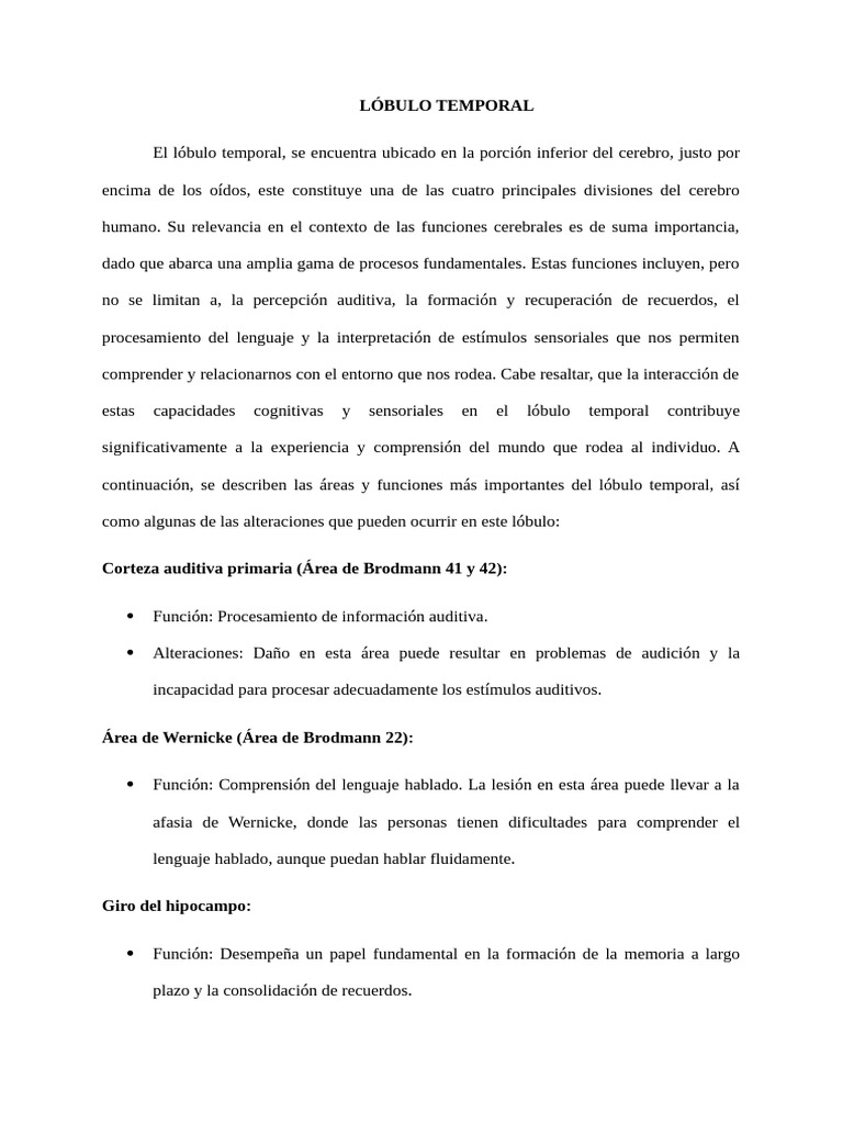 Funciones del Lóbulo Temporal | PDF | Lóbulo temporal | Memoria