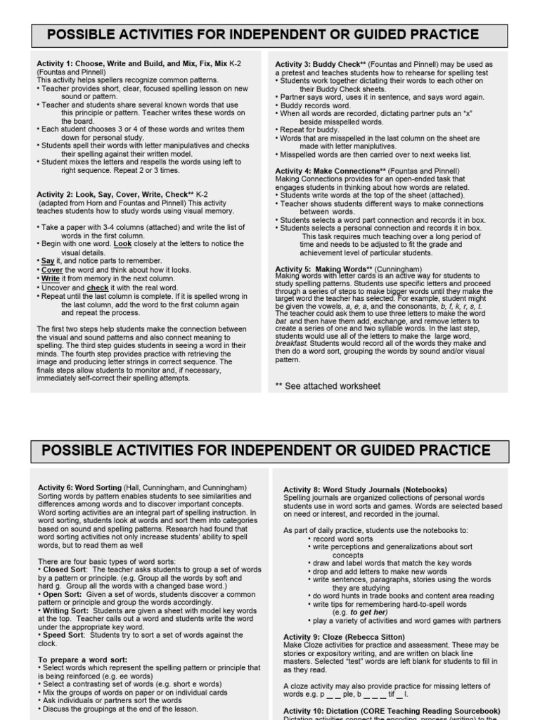 K-2 Spelling Activities and Strategies | PDF | Word | Cognitive Science