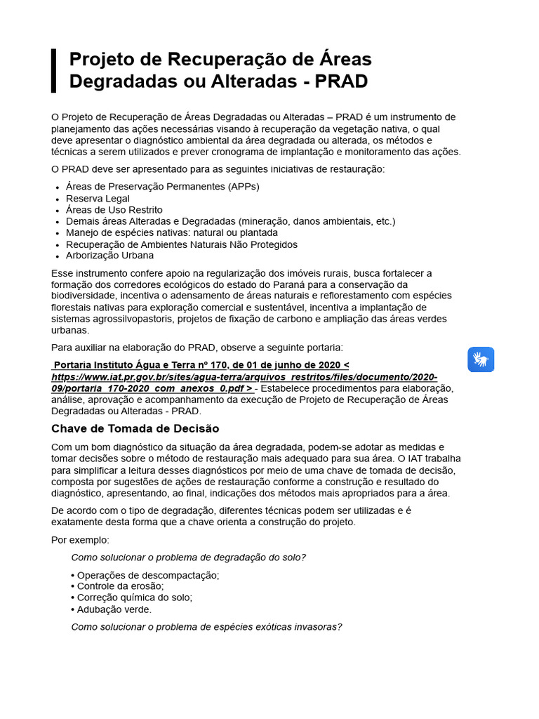 Projeto de Recuperação de Áreas Degradadas ou Alteradas - PRAD ...