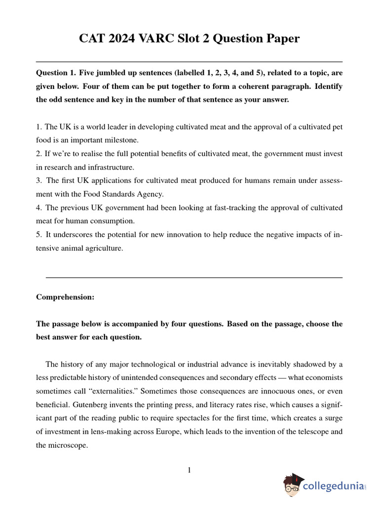 CAT 2024 VARC Slot 2 Question Paper | PDF | Black Pepper | Spice