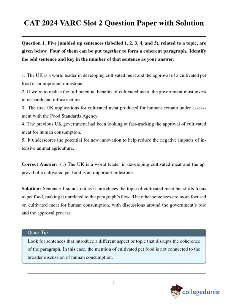 CAT 2024 VARC Slot 2 Solutions CD | PDF | Spice | Black Pepper