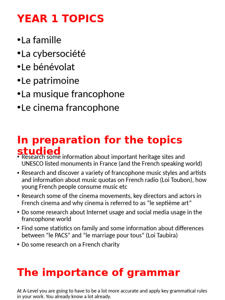 A-Level French Year 1 Study Guide | PDF | Grammatical Tense | Translations