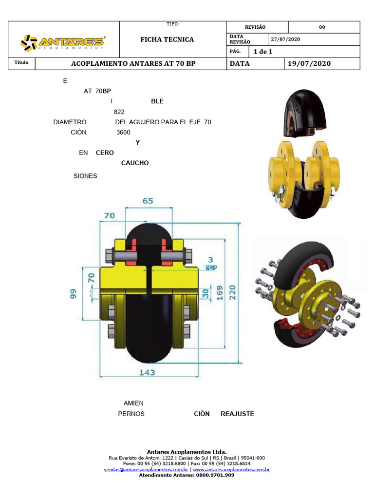Ficha Tecnica Acoplamiento at 70 BP - Antares | PDF