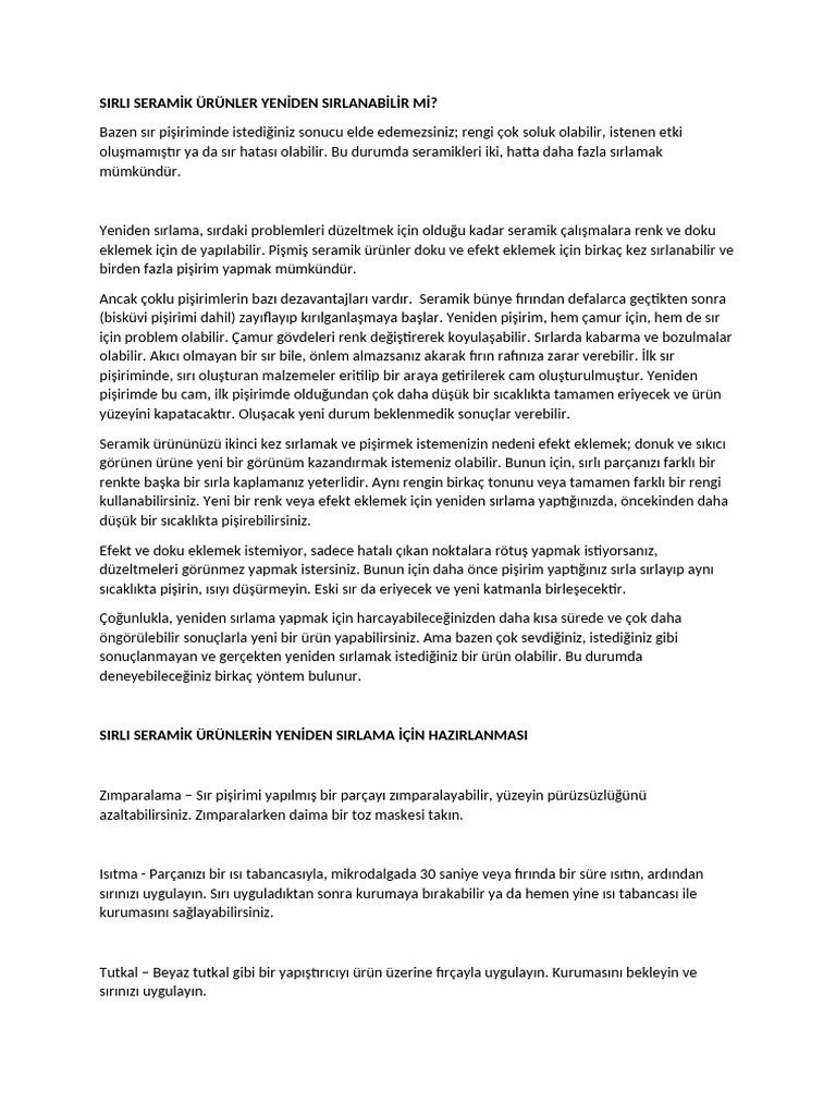 Sirli Seramä°k Ã Rã Nler Yenä°den Sirlanabä°lä°r Mä° | PDF