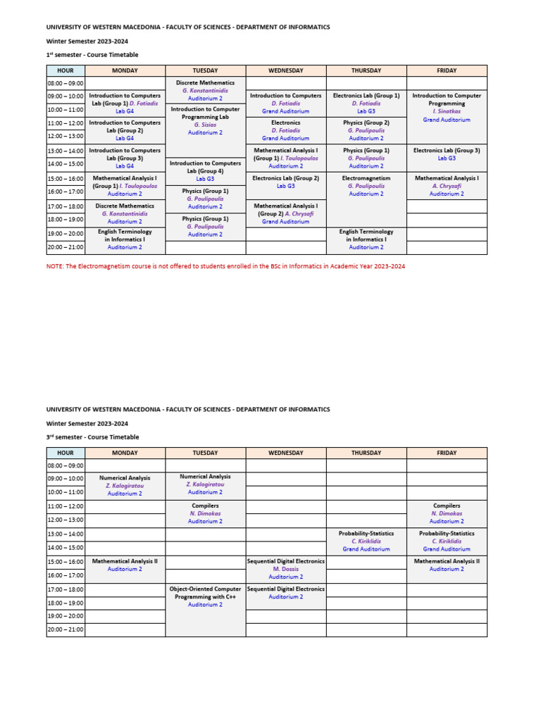 Timetable XE 2023-2024 v09 en | PDF | Academic Term | Computing