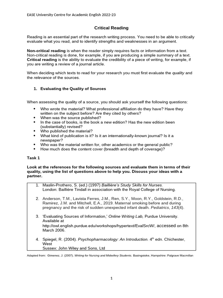 Critical Reading Handout - PLEASE DOWNLOAD | PDF | Argument | Data