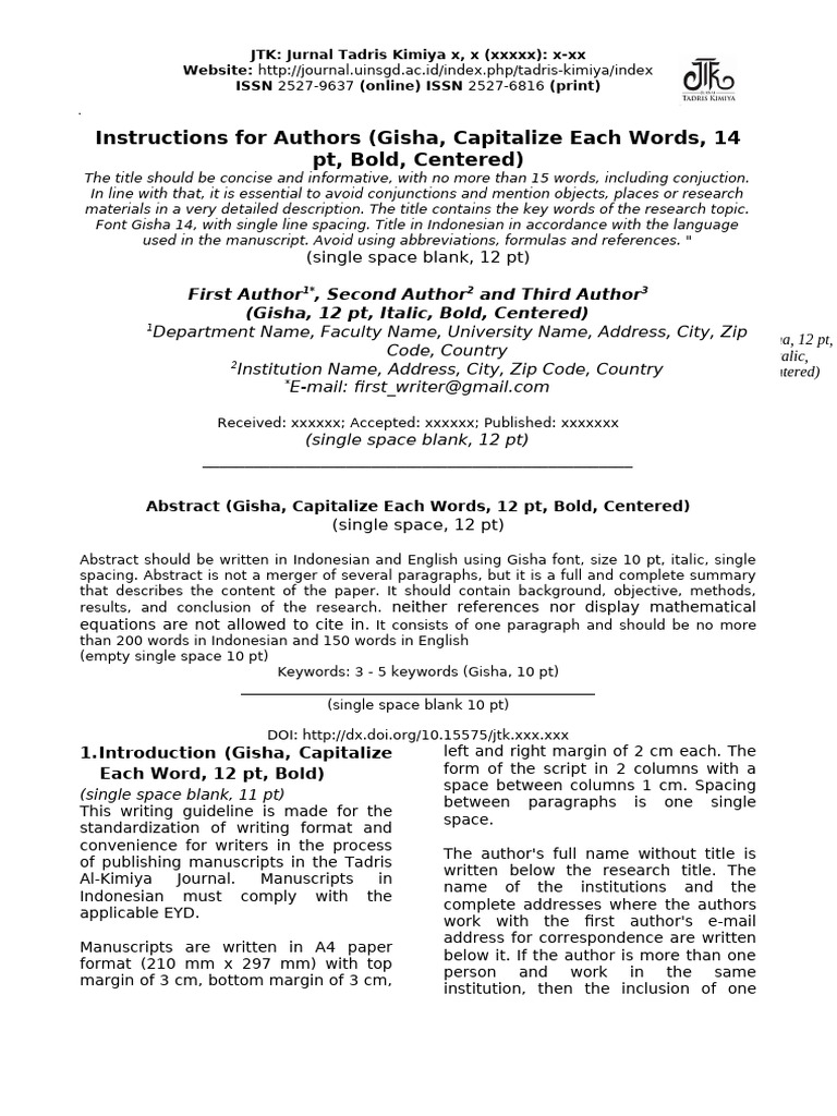 Manuscript Submission Guidelines for JTK | PDF | Hypothesis | Thesis