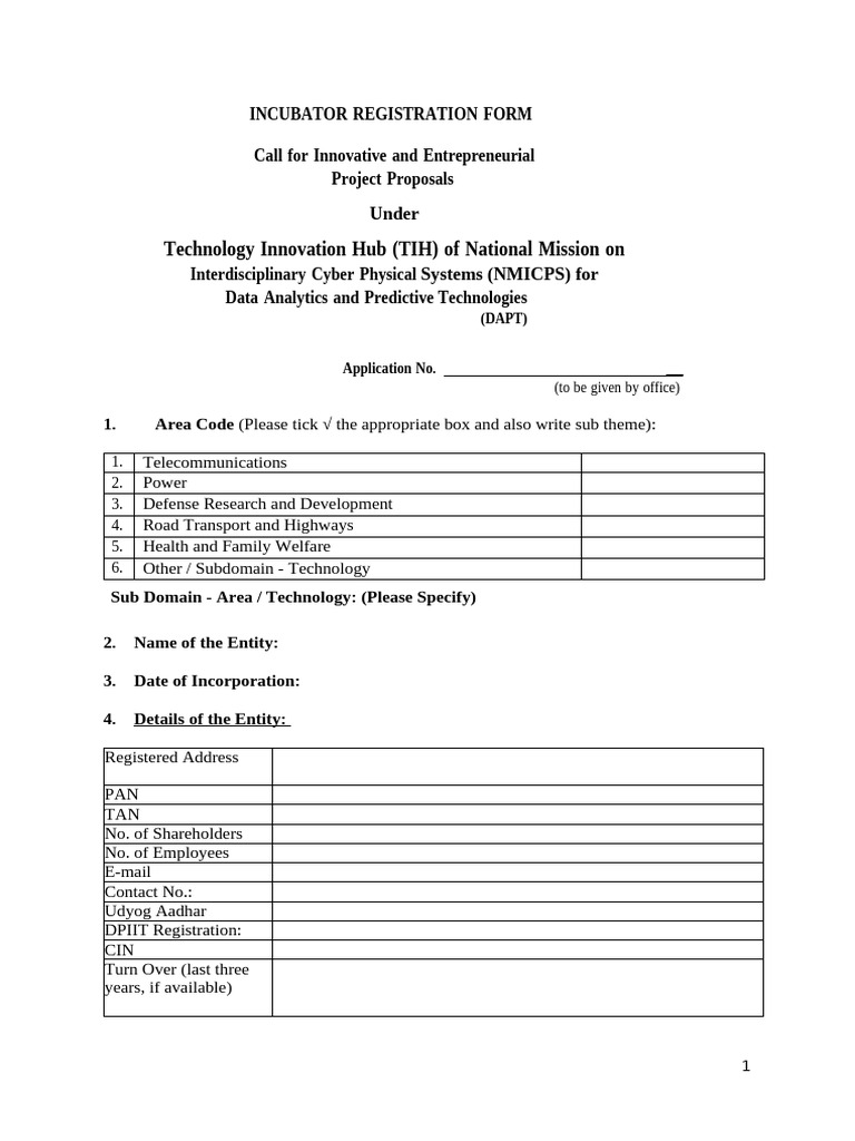 Startup Incubation Application Form_Sept'23 (2) (4) | PDF | Business ...