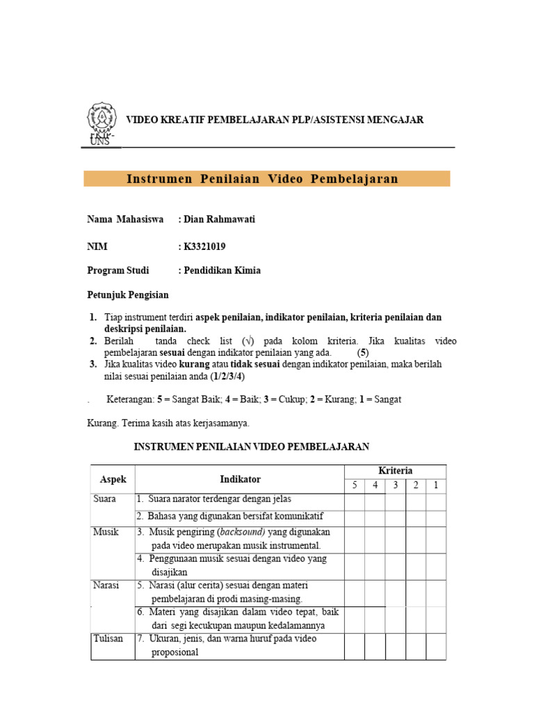 Penilaian Video PLG Fikss | PDF