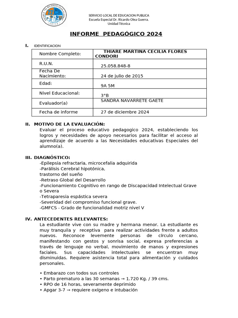 Thiare F - 2°b - Informe Pedagógico | PDF | Educación especial ...