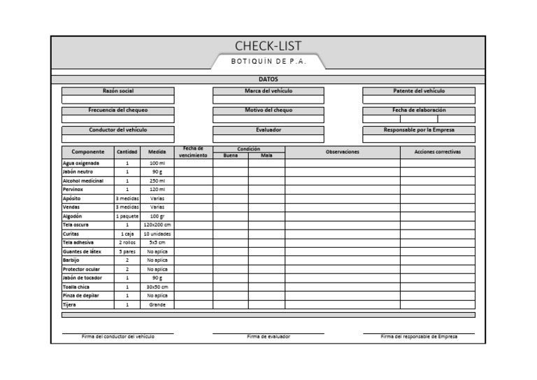 Check List - Botiquín de Primeros Auxilios | PDF