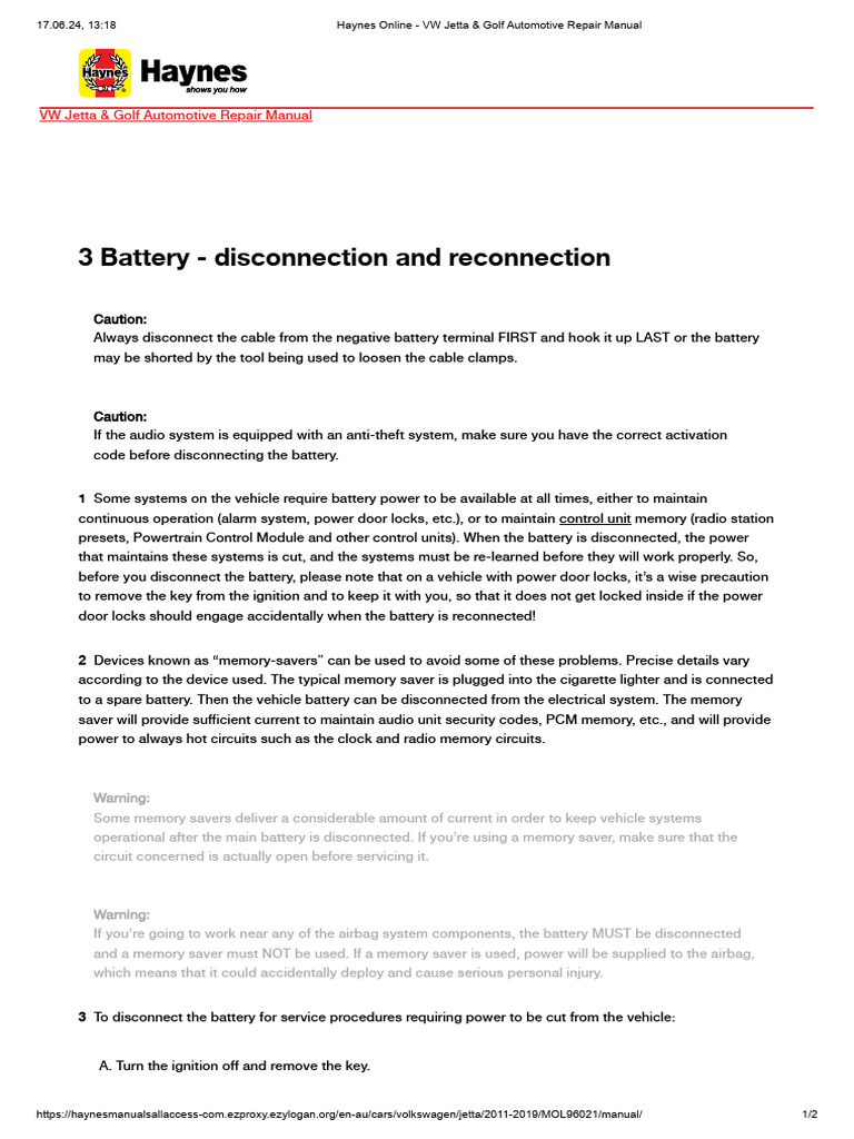 5 Engine Electrical Systems 3 Battery - Disconnection and Reconnection | PDF | Manufactured ...