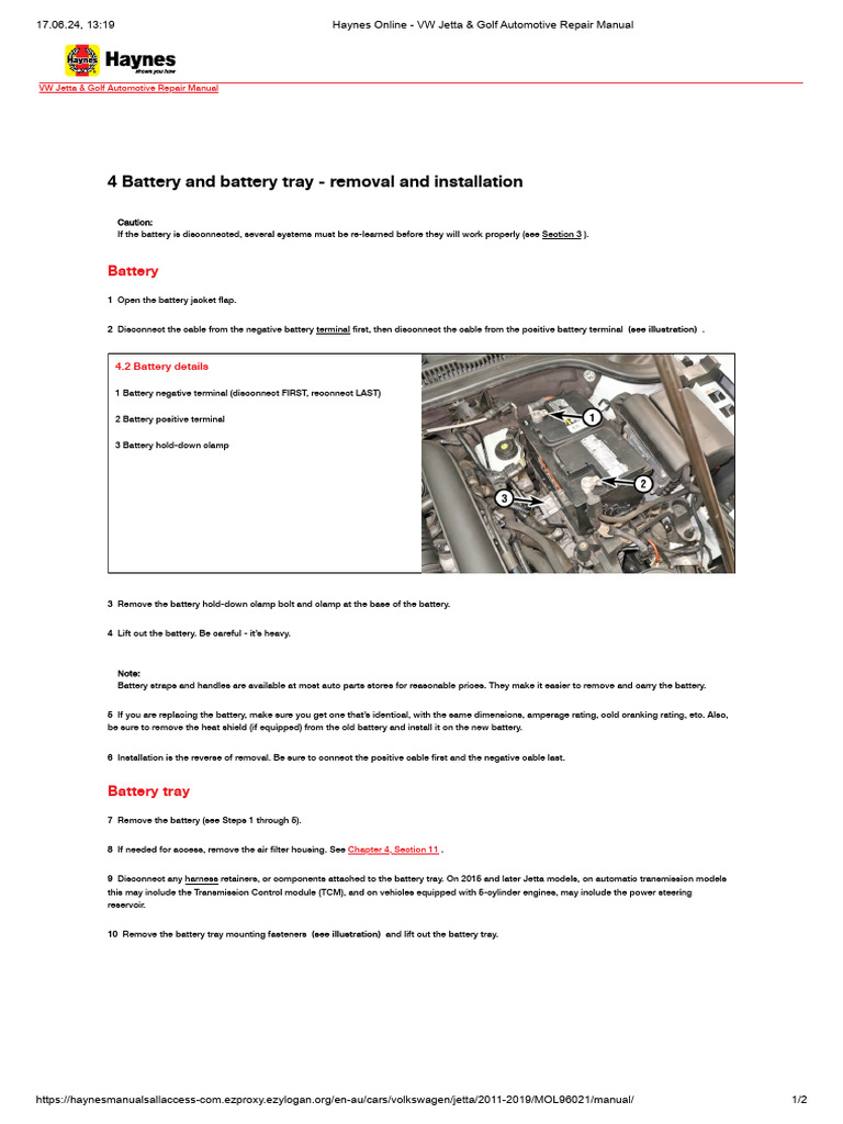 5 Engine electrical systems 4 Battery and battery tray - removal and installation | PDF | Manual ...