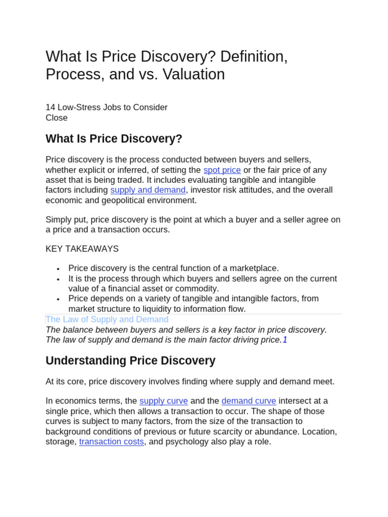 Price Discovery Explained | PDF | Valuation (Finance) | Supply (Economics)