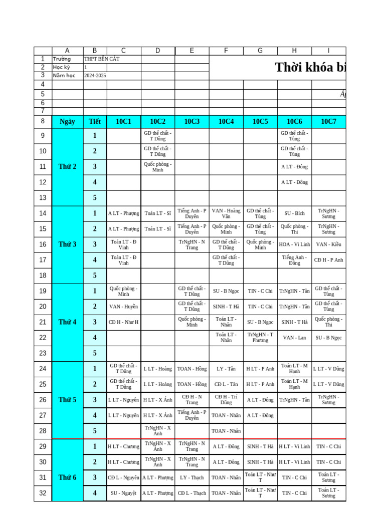 TKB Tuần 16-12-2024 Điều Chỉnh | PDF