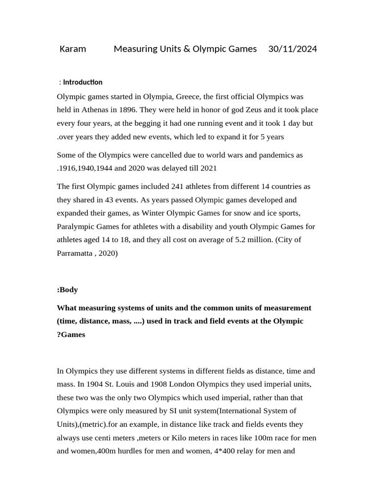 Karam Measuring Units 2 | PDF | Olympic Games | Track And Field