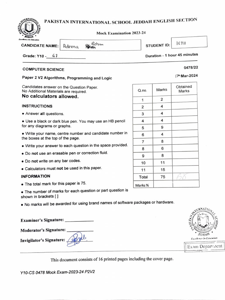 Cs P2 Mocks Pdf Computing Computer Programming 5514